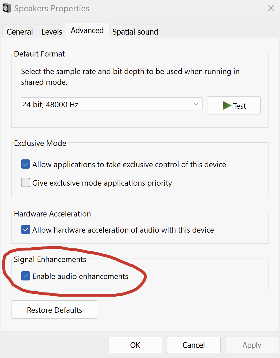 How to fix sound issues when "Signal enhancements" is turned on ...