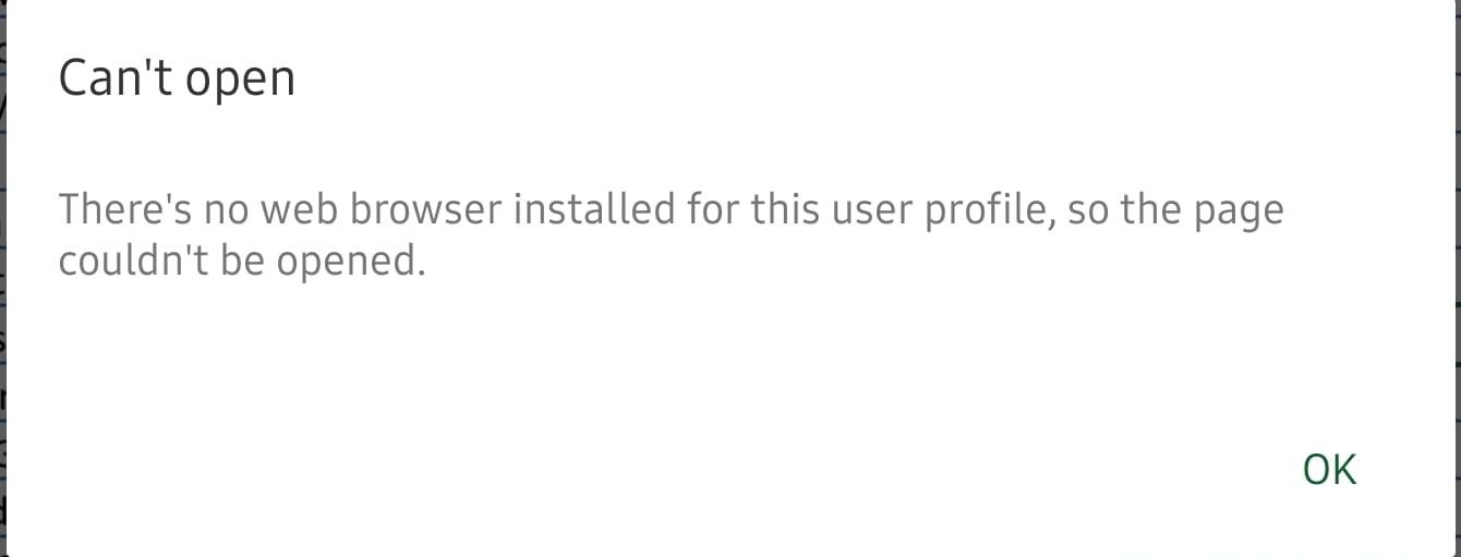 Excel Mobile there's no web browser installed for this user profile ...