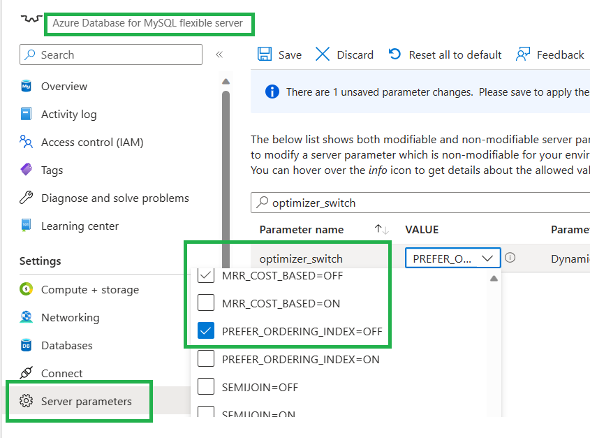 Mysql flexible server : how to set parameter who is not present ...
