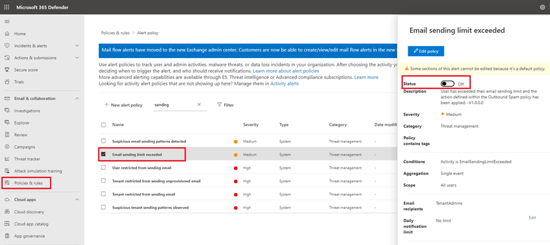 Increase sending limit for an account as an Exchange administrator ...