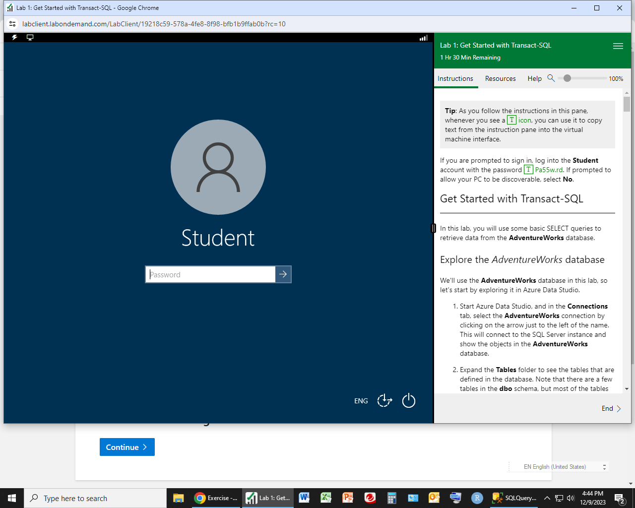 how do I set up my Student password for the SQL Server VM - Microsoft Q&A