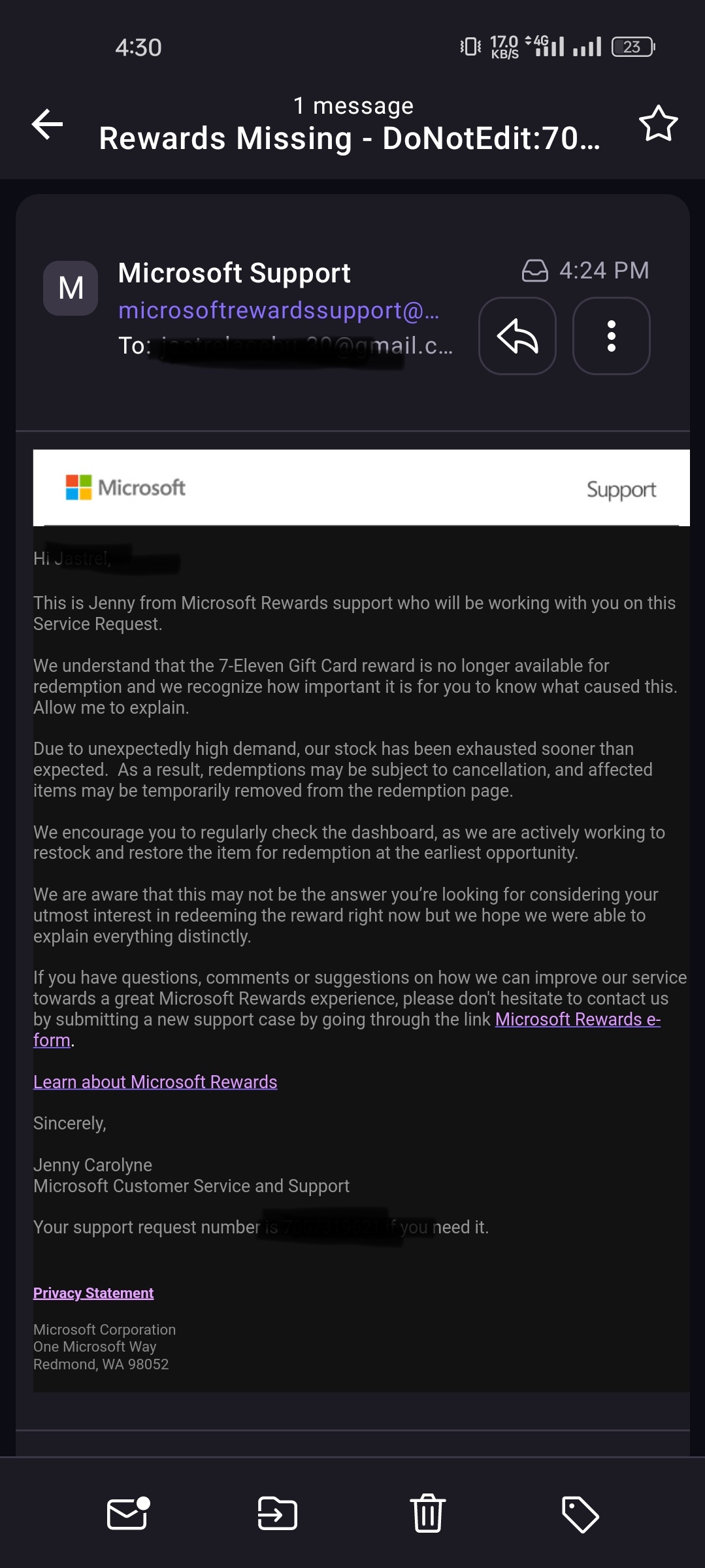 Microsoft rewards 7 11 gift card - Microsoft Q&A