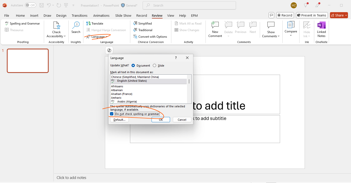How do I turn? The grammar check off. In Powerpoint.. - Microsoft Q&A