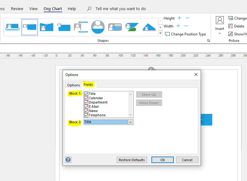 Visio Org Chart Shape Options, Fields, Blocks - Microsoft Q&A