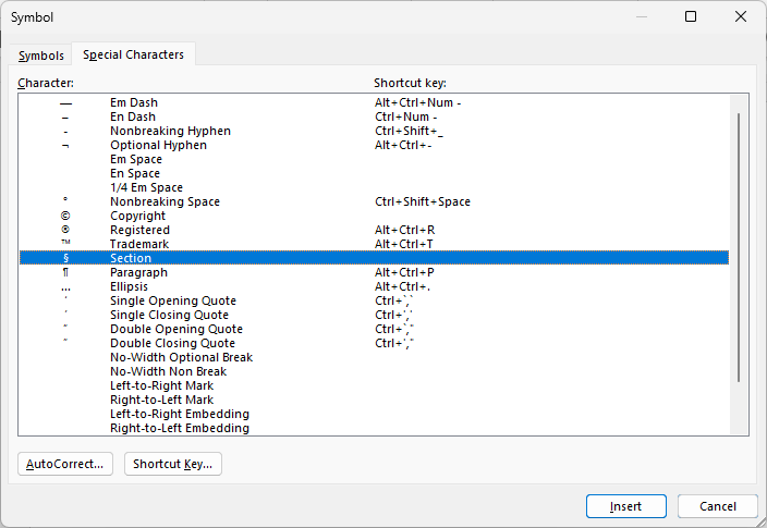 No Section Symbol without ALT+0167??? There has GOT to be an easier way ...