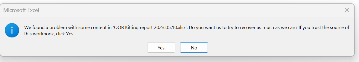 Excel Opening Error - Microsoft Q&A