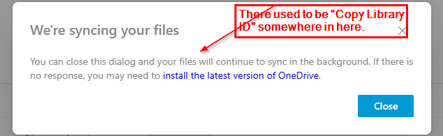I can no longer find "Copy Library ID" after clicking the Sync button ...