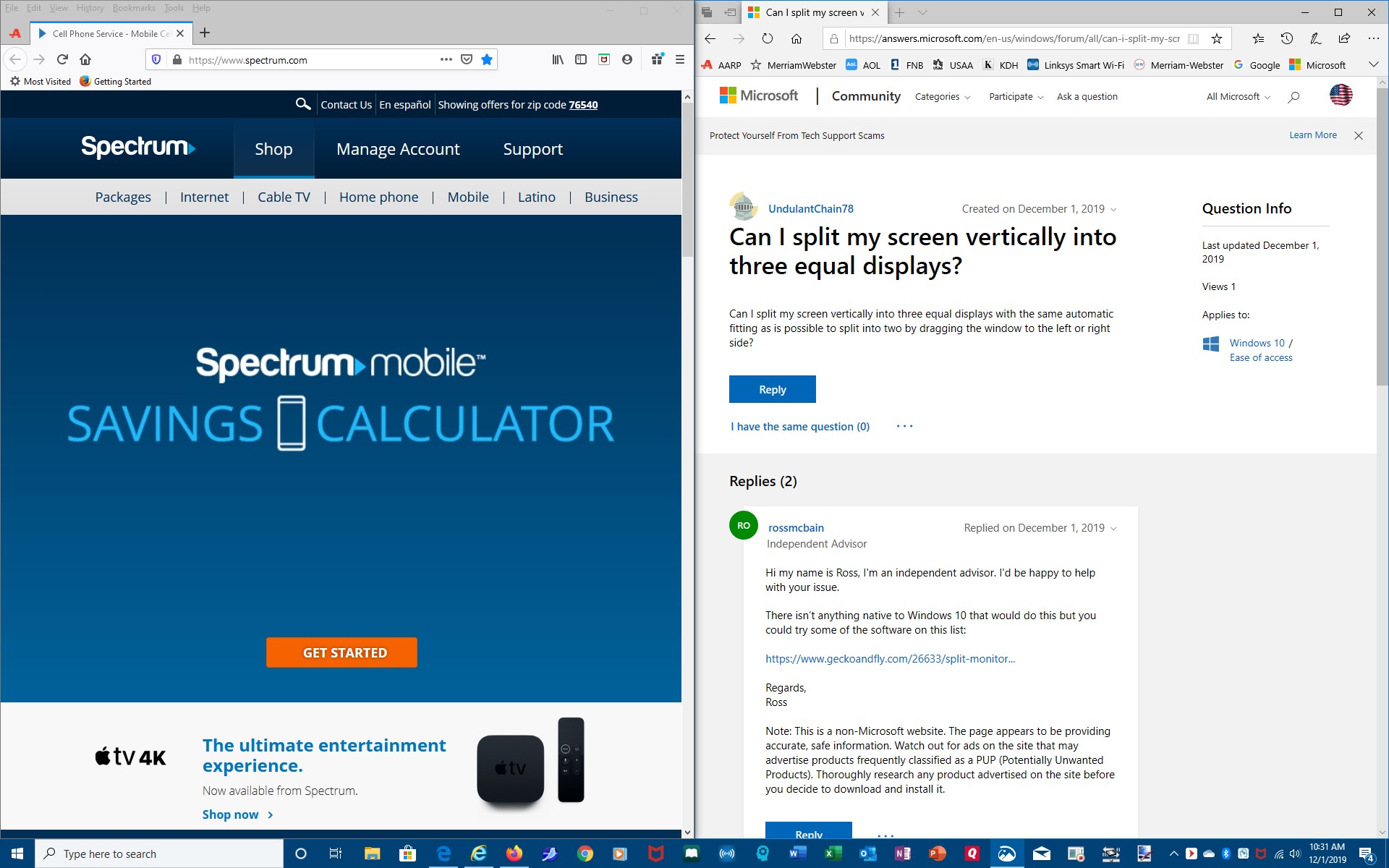 Can I split my screen vertically into three equal displays? - Microsoft Q&A