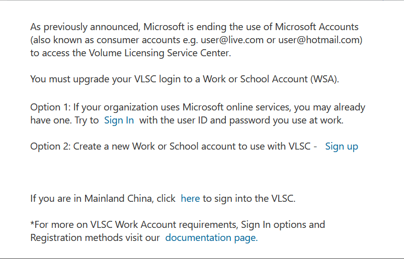 How do I upgrade my VLSC login to my WSA? - Microsoft Q&A