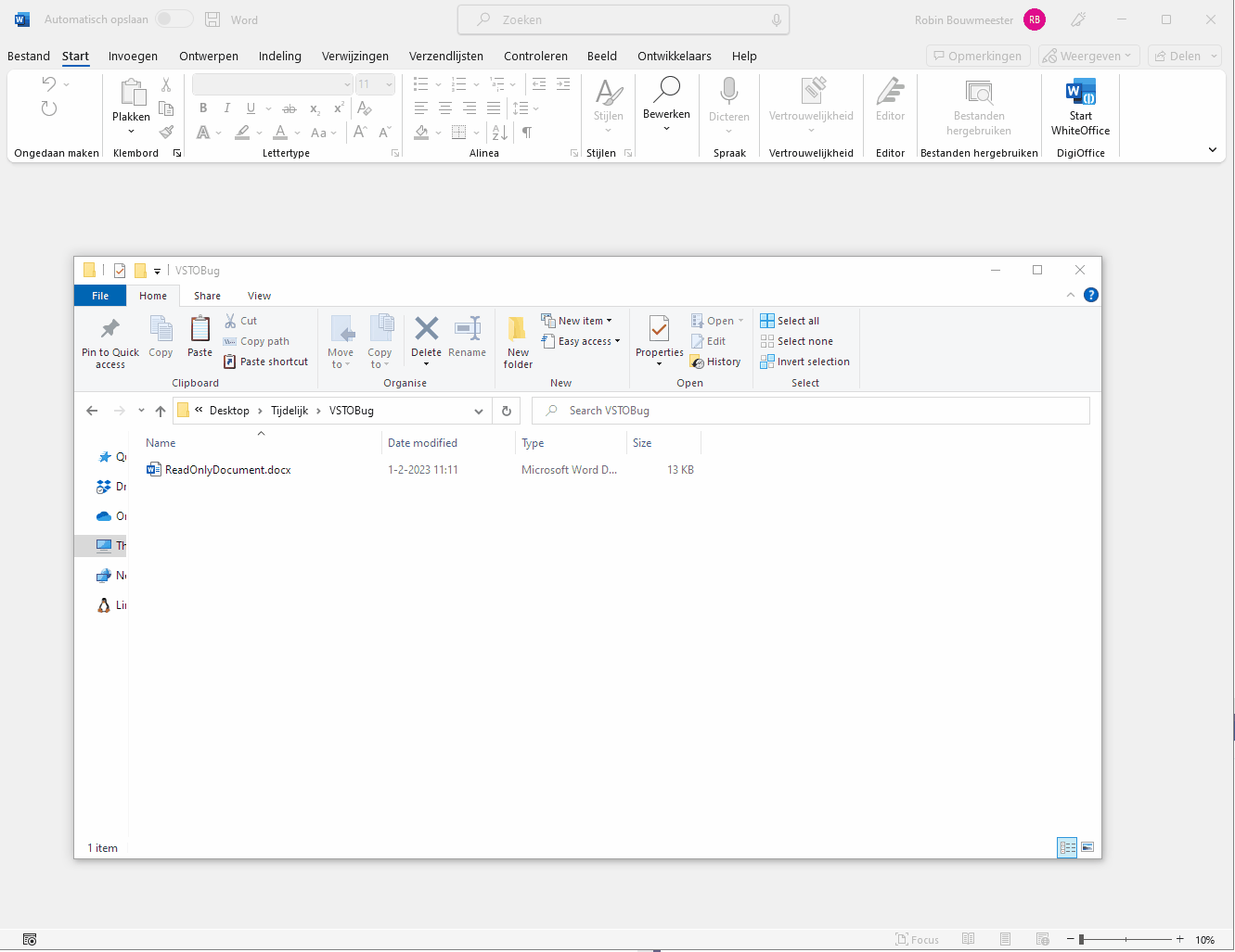 The new readonly balloon in Word closes my custom modal dialog of a ...