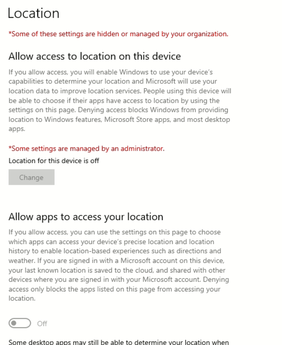 all my devices on the company unable to use location service ...