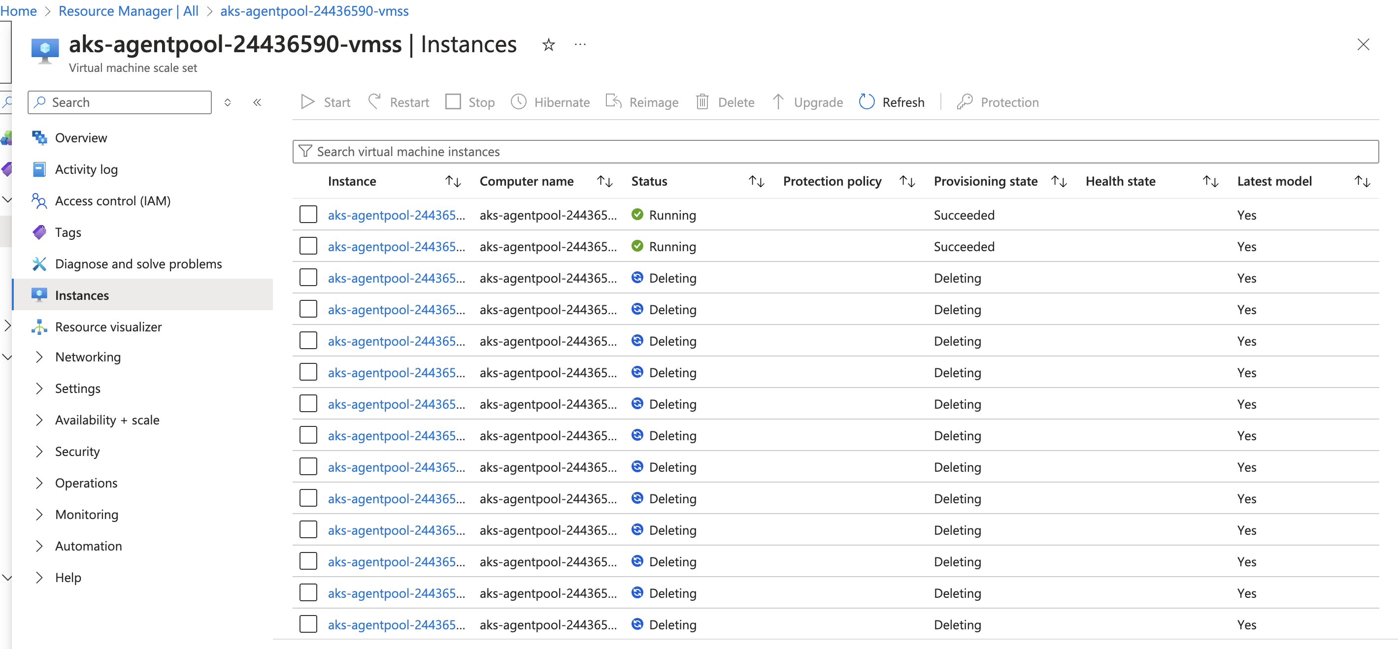 I want to delete the whole aks, but the vmss stuck in instance deletion, so that deletion of aks ...