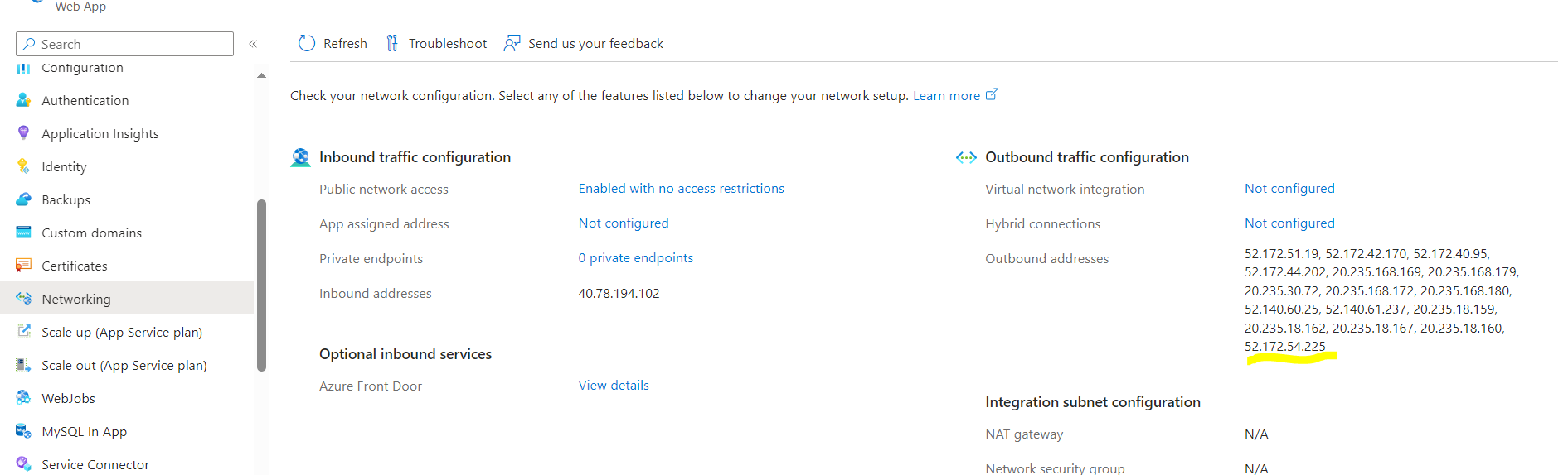 Unable To Connect Azure Hosted App Service Same Service Able To Call From Postman And Browse