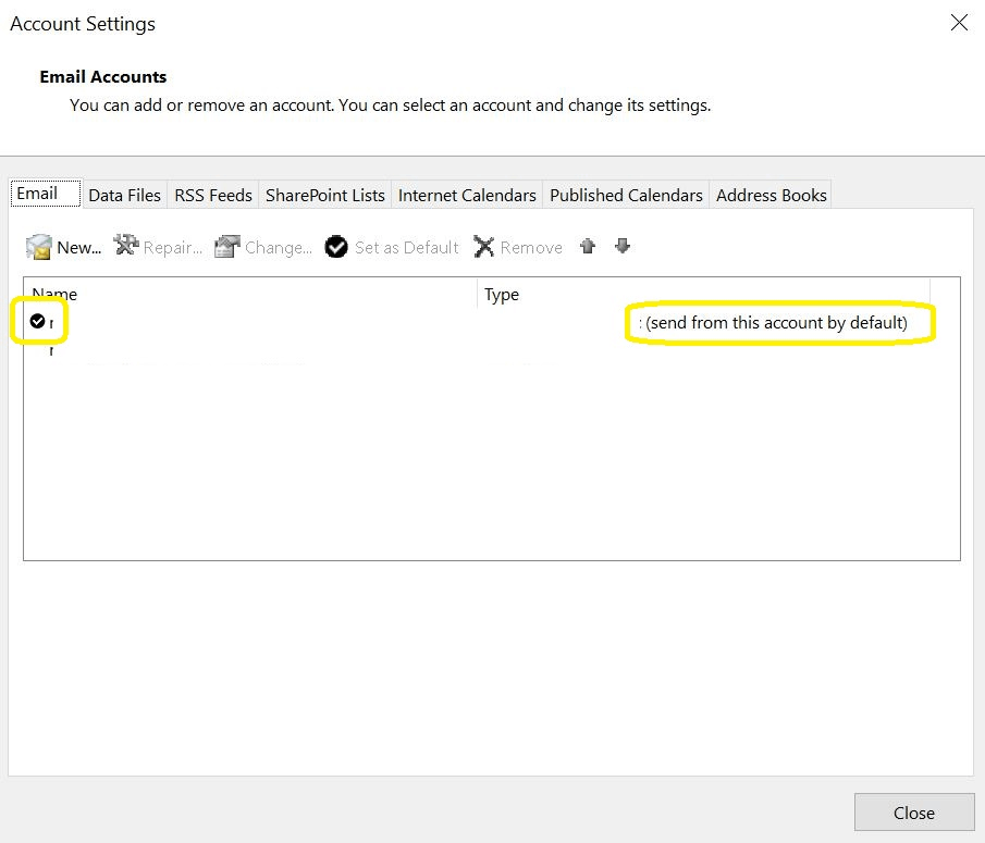 Despite having a POP3 email as the default email, new emails send from ...
