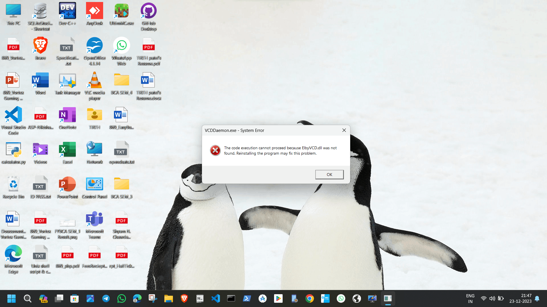 ElbyVCD.dll was not found VCDDaemon.exe system error happened afterward updating system how can ...