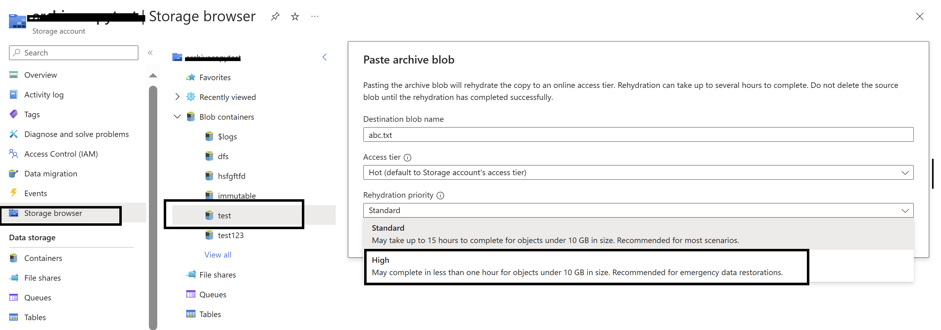 Archive (rehydrating to Hot) - Microsoft Q&A