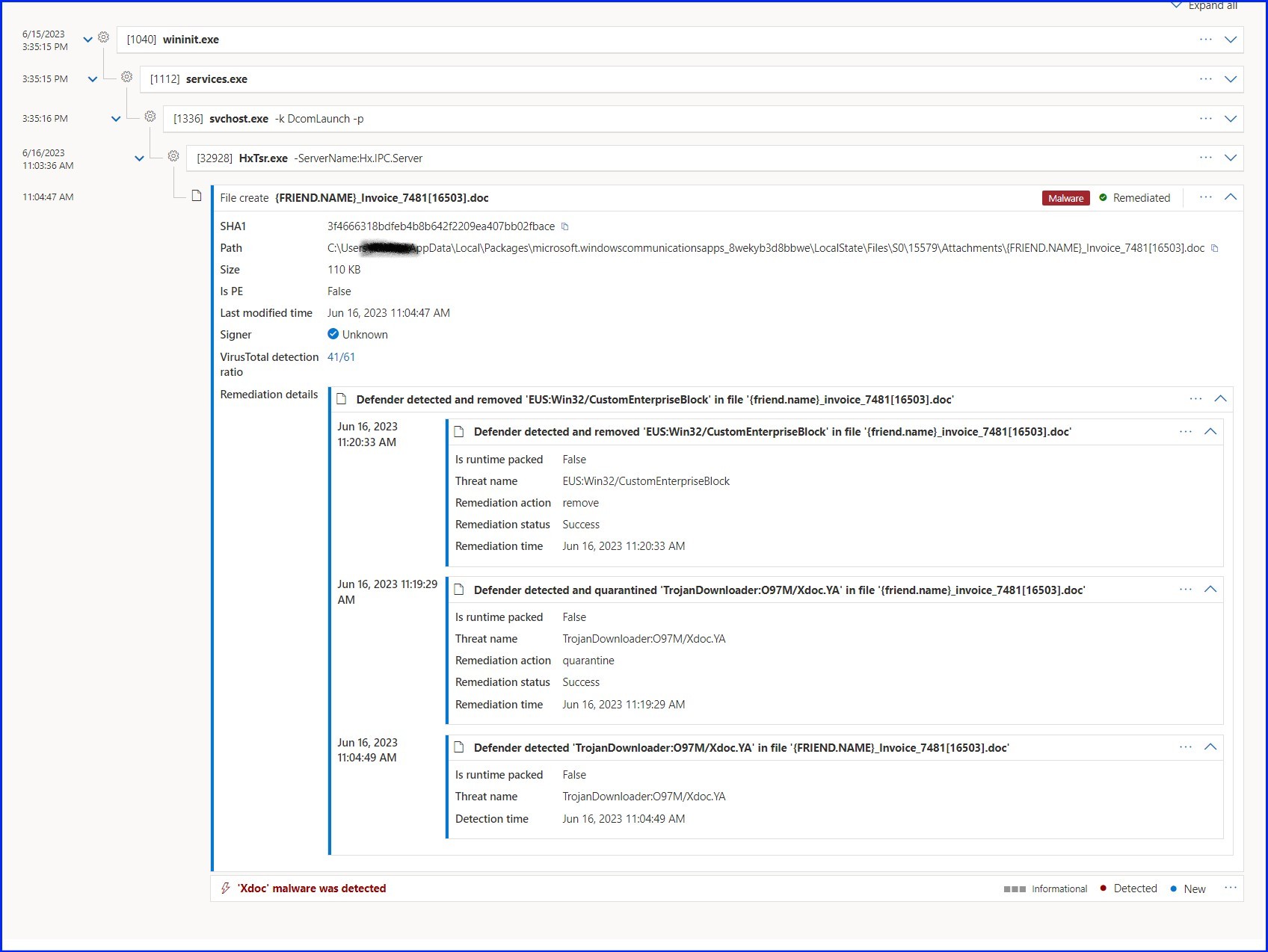 "HxTsr.exe" is being flagged as a malicious file by Microsoft Defender ...