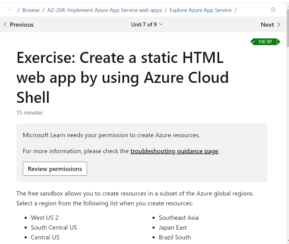 Sandbox not available for training module - Microsoft Q&A