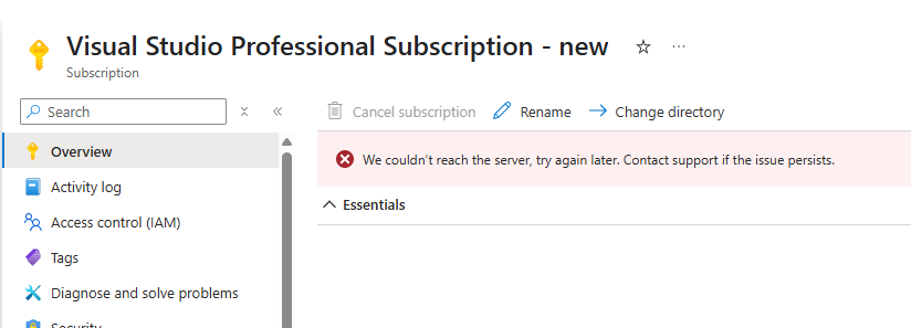 We couldn’t reach the server, try again later. Contact support if the ...