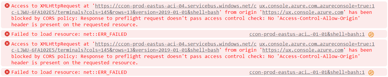 Cors Error When Attempting To Connect To Cloudshell Microsoft Qanda