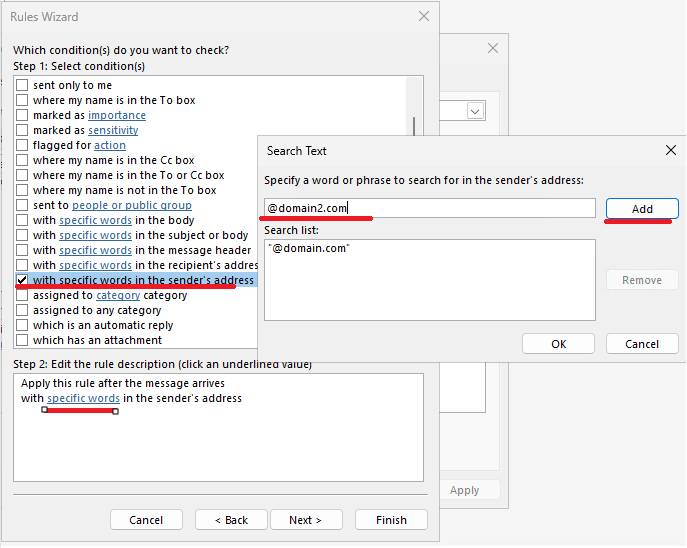 Outlook rule to auotmatically sort emails from a specific company or domain to a folder ...