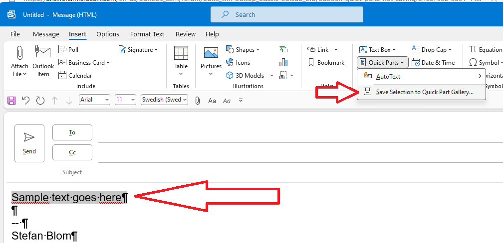 Outlook Quick Parts not Saving - Microsoft Q&A