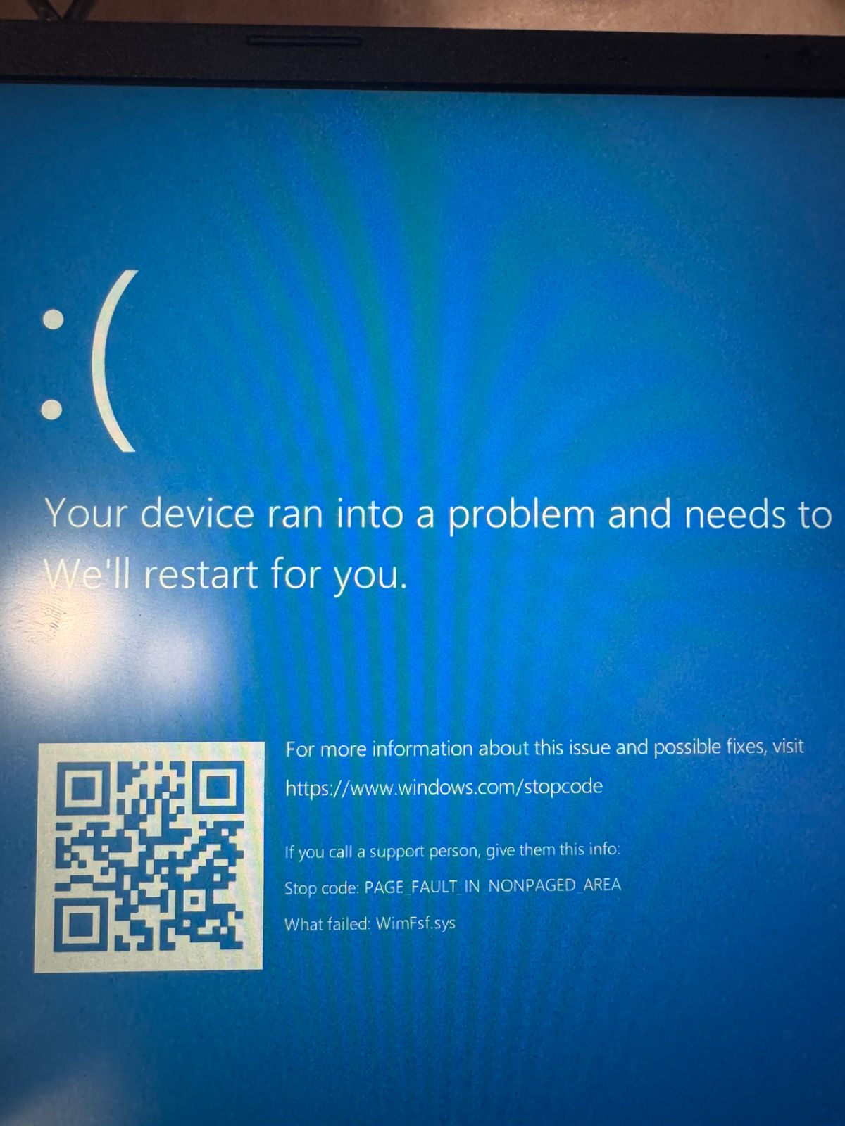 You device ran into a problem and needs to restart. We're just ...