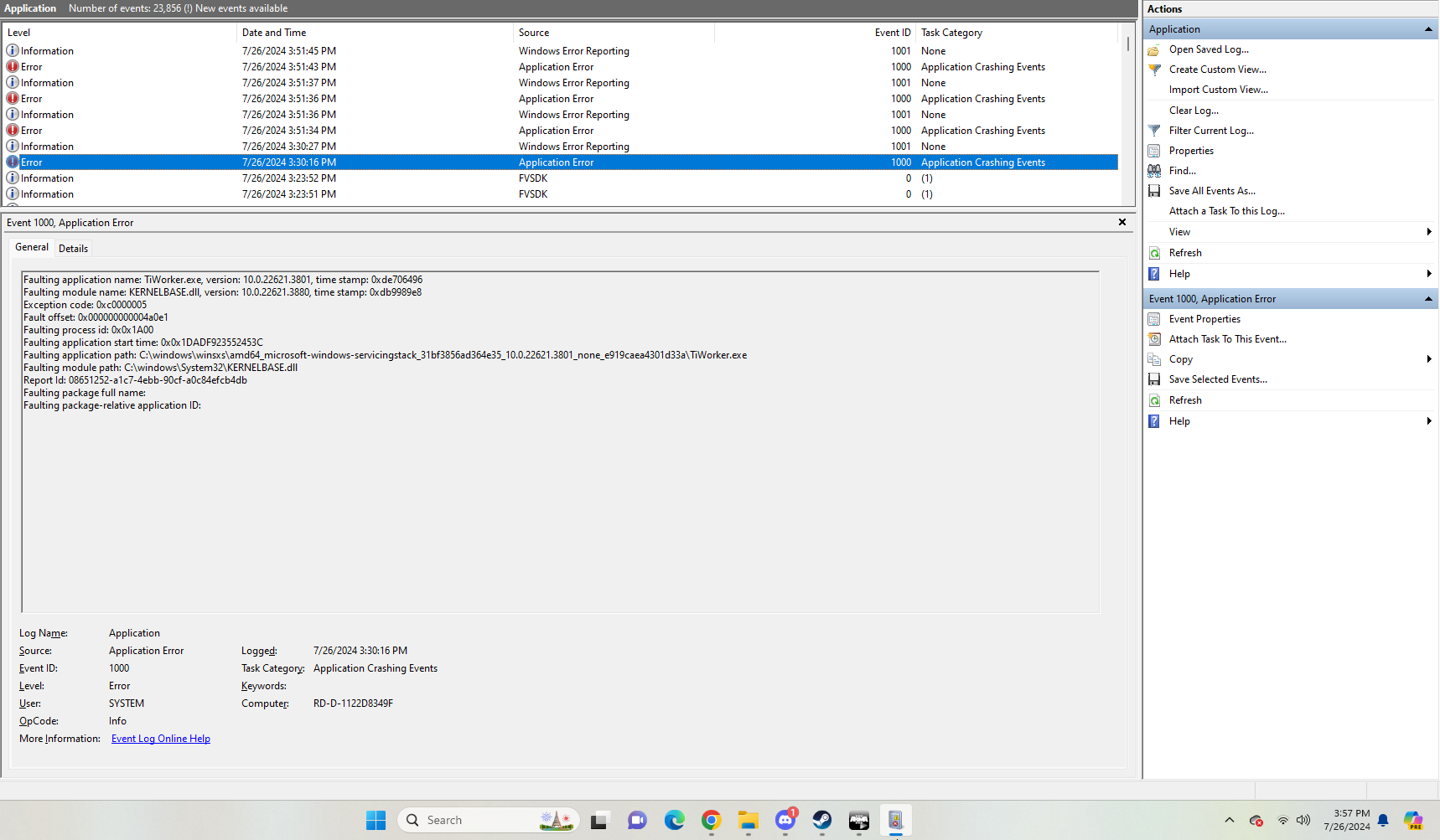 TiWorker.exe and Kernbase.dll crashes while playing arma 3 on C Drive ... TiWorker.exe and Kernbase.dll crashes while playing arma 3 on C Drive ...