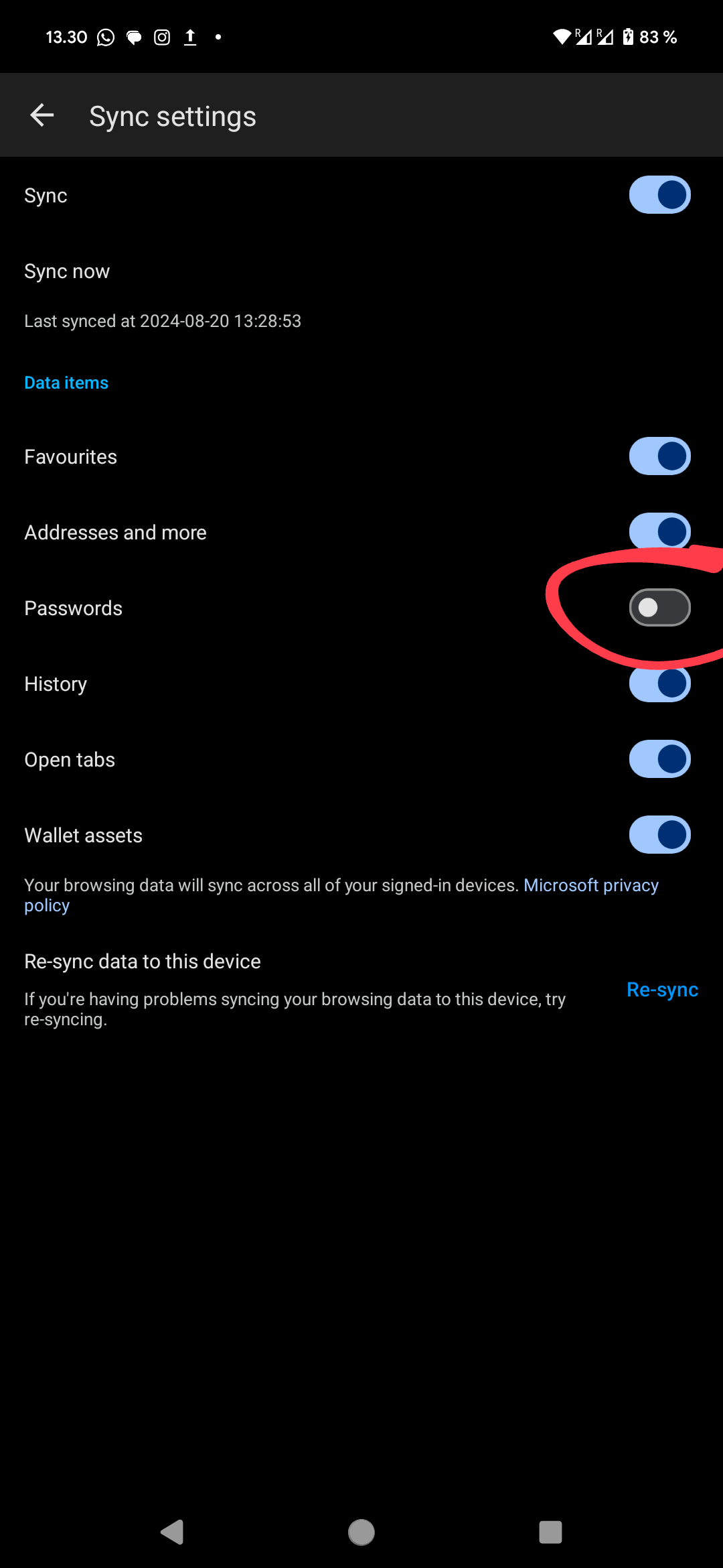 I can't turn on the password sync toggle in Edge on Android 14 (Pixel 6 Pro) - Microsoft Q&A