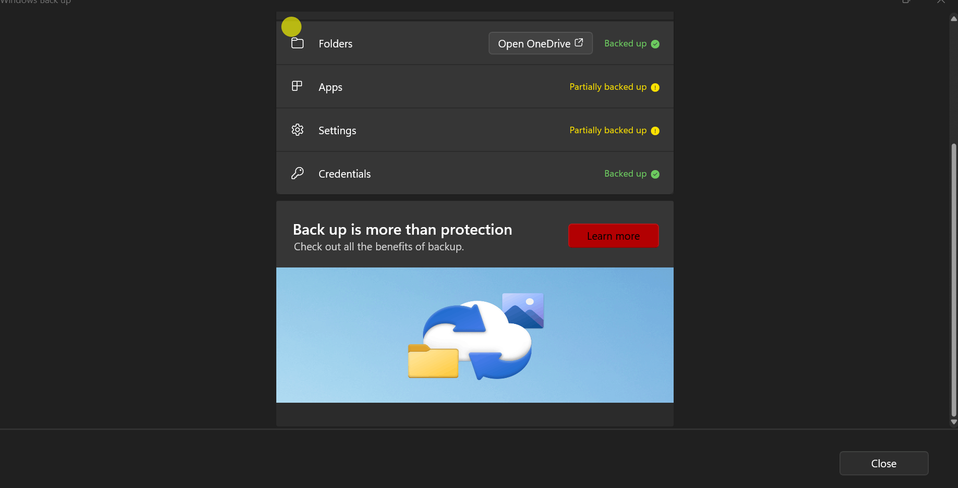 Windows backup fails resulting in partially backed up apps and settings ...