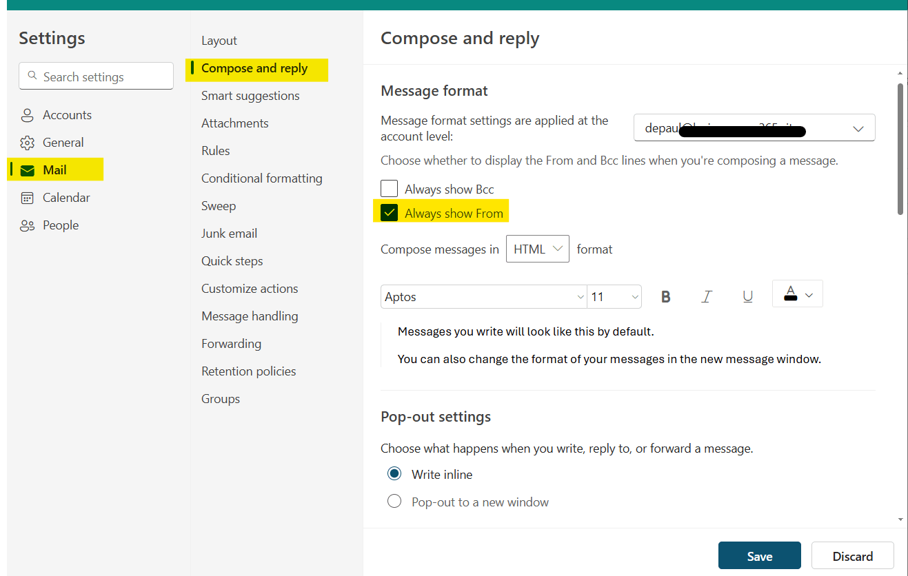 New outlook have from box show when composing new e-mail - Microsoft Q&A