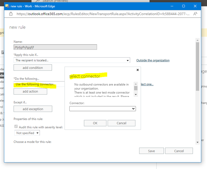 Transport rule cannot see any connectors to select. - Microsoft Q&A