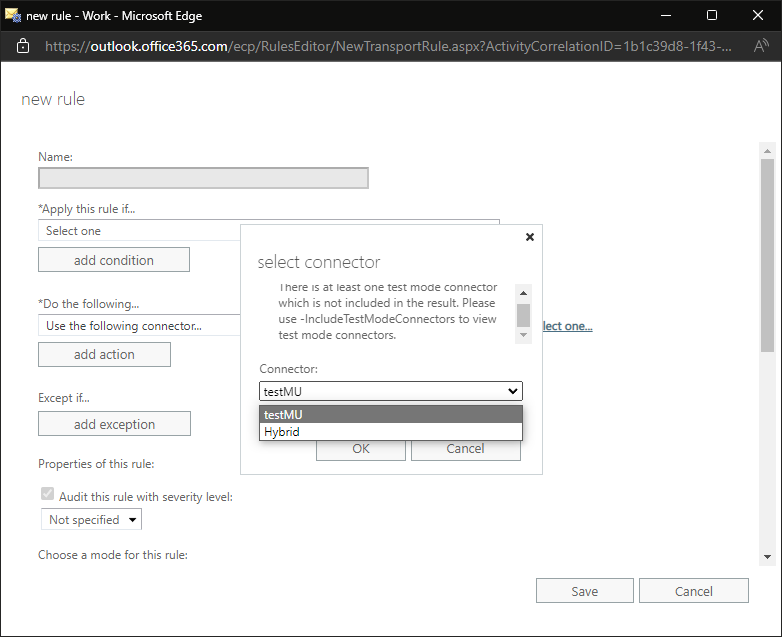 Transport rule cannot see any connectors to select. - Microsoft Q&A
