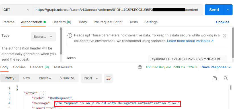 I try to download the file in one drive. I got this error, me request is only valid with ...