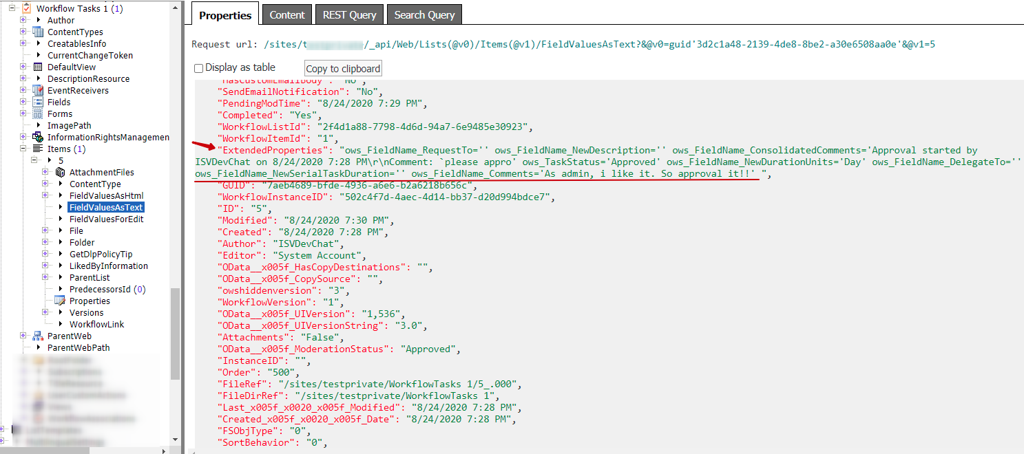 How to fetch the comments of associated workflow with the document/file on sharepoint ...