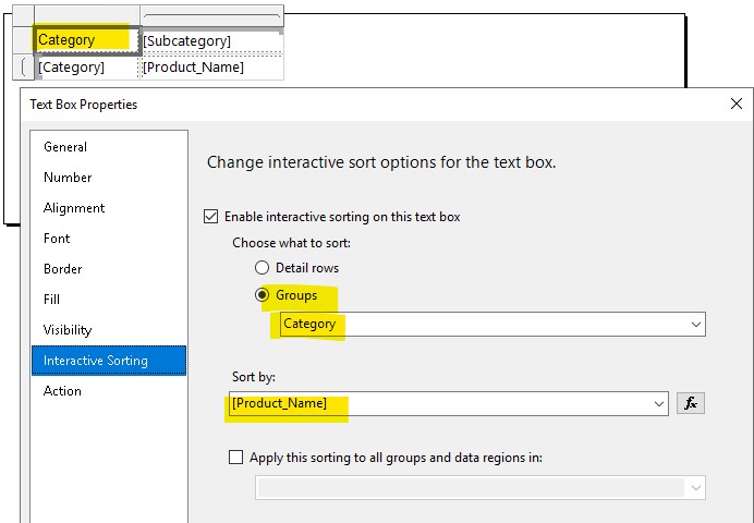 Ssrs Interactive Sorting On The Column Grouping Microsoft Qanda