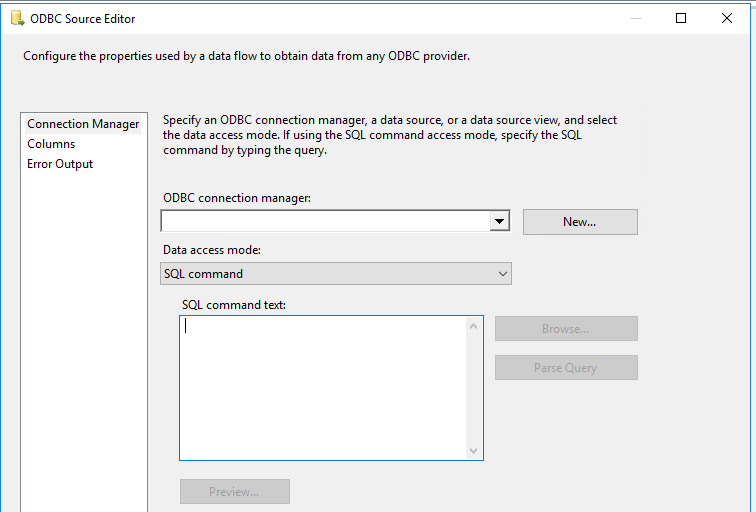 SQL comamnd box for ODBC source editior not apperaing in SSDT 2019 - Microsoft Q&A