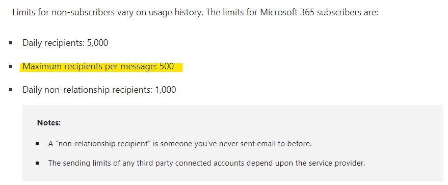 Maximum email ids to send email from personal email - Microsoft Q&A