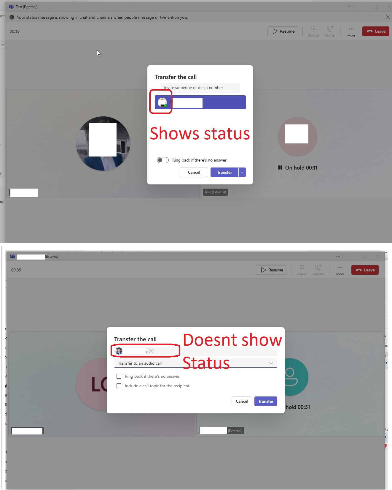 Teams Desktop - Presence Status Missing in Call Transfer Window ...