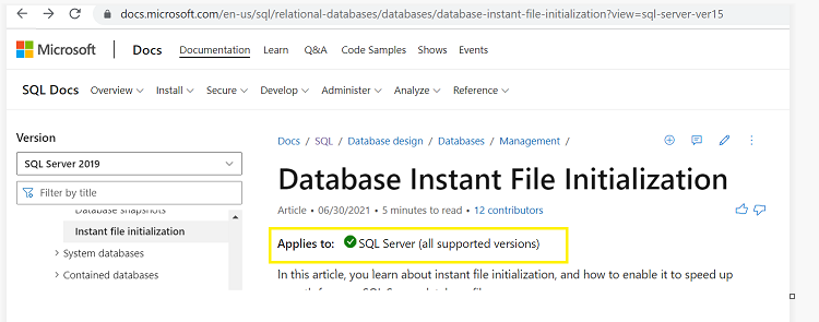 Does Instant File Initialization Supported In Both Azure Managed Instance And Azure Sql