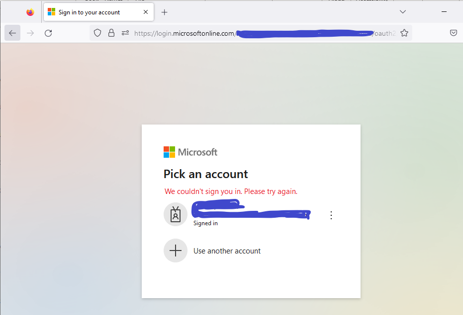 Azure App - We couldn't sign you in. Please Try again. But I'm signed ...