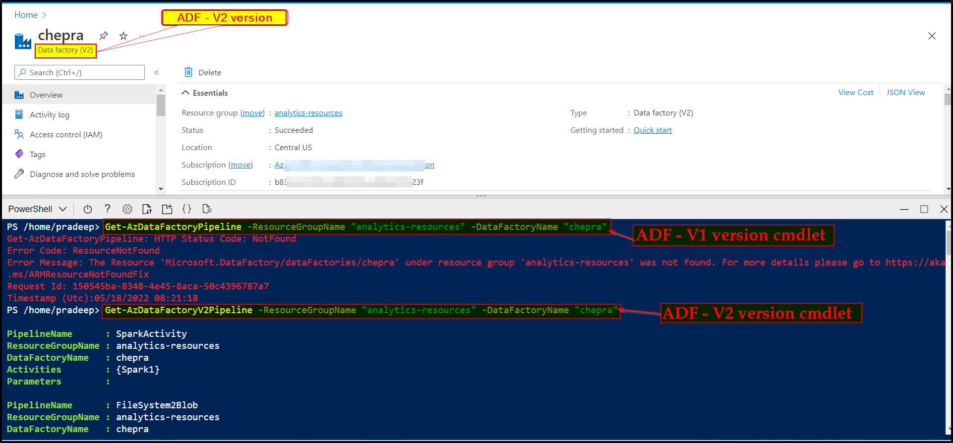 Why Powershell Command Is Unable To Retrieve Adf Pipeline Information After Providing Necessary