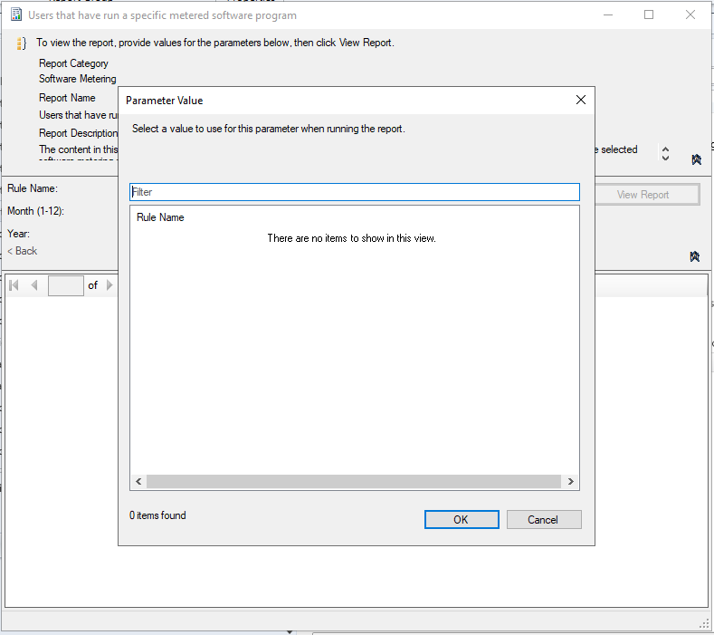 Users that have run a specific metered software program report is blank ...