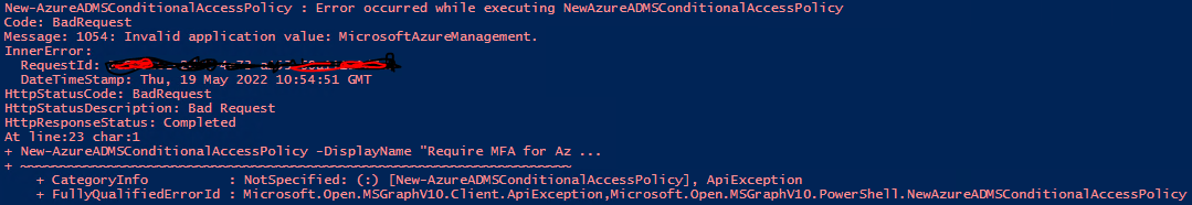 Microsoft Graph Api Not Recognising Microsoft Azure Management App In My Script For Conditional