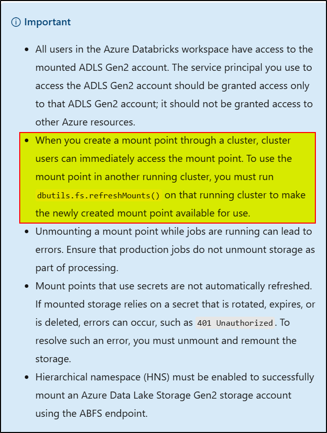 getting error while creating mount point in data bricks - Microsoft Q&A getting error while creating mount point in data bricks - Microsoft Q&A