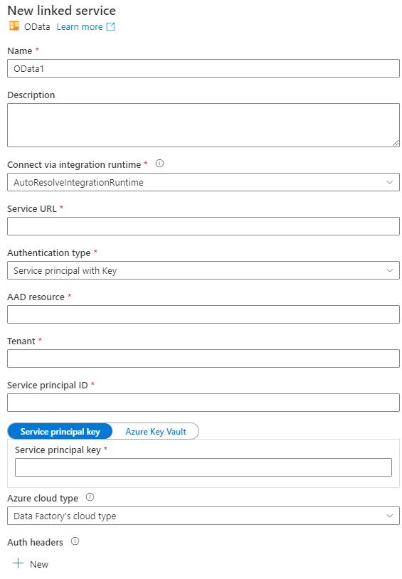 Azure Data Factory O-Data connector with service principal/key ...