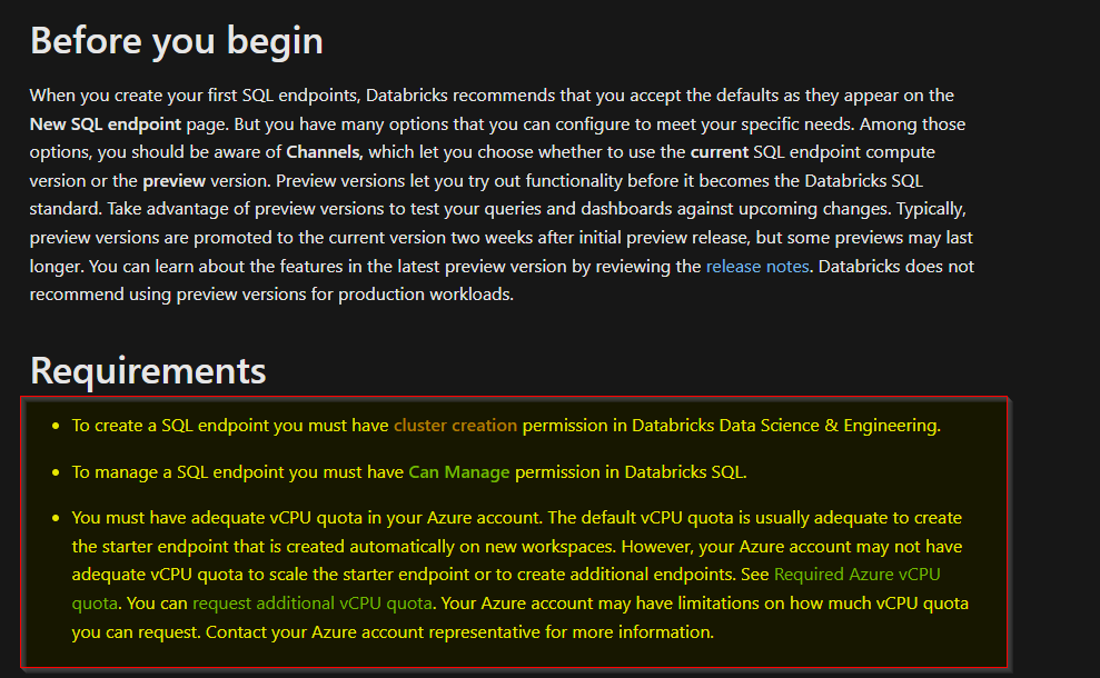 Unable To Create Azure Databricks Sql Endpoint Microsoft Qanda