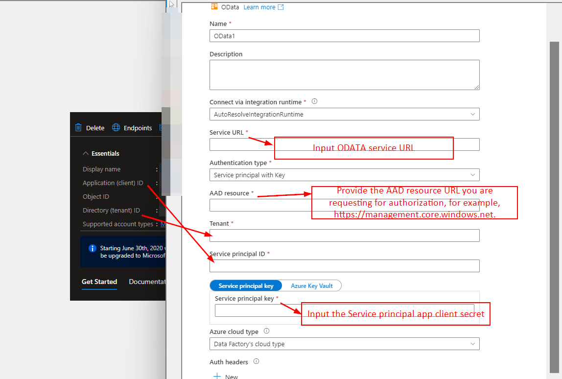 Azure Data Factory O-Data connector with service principal/key ...