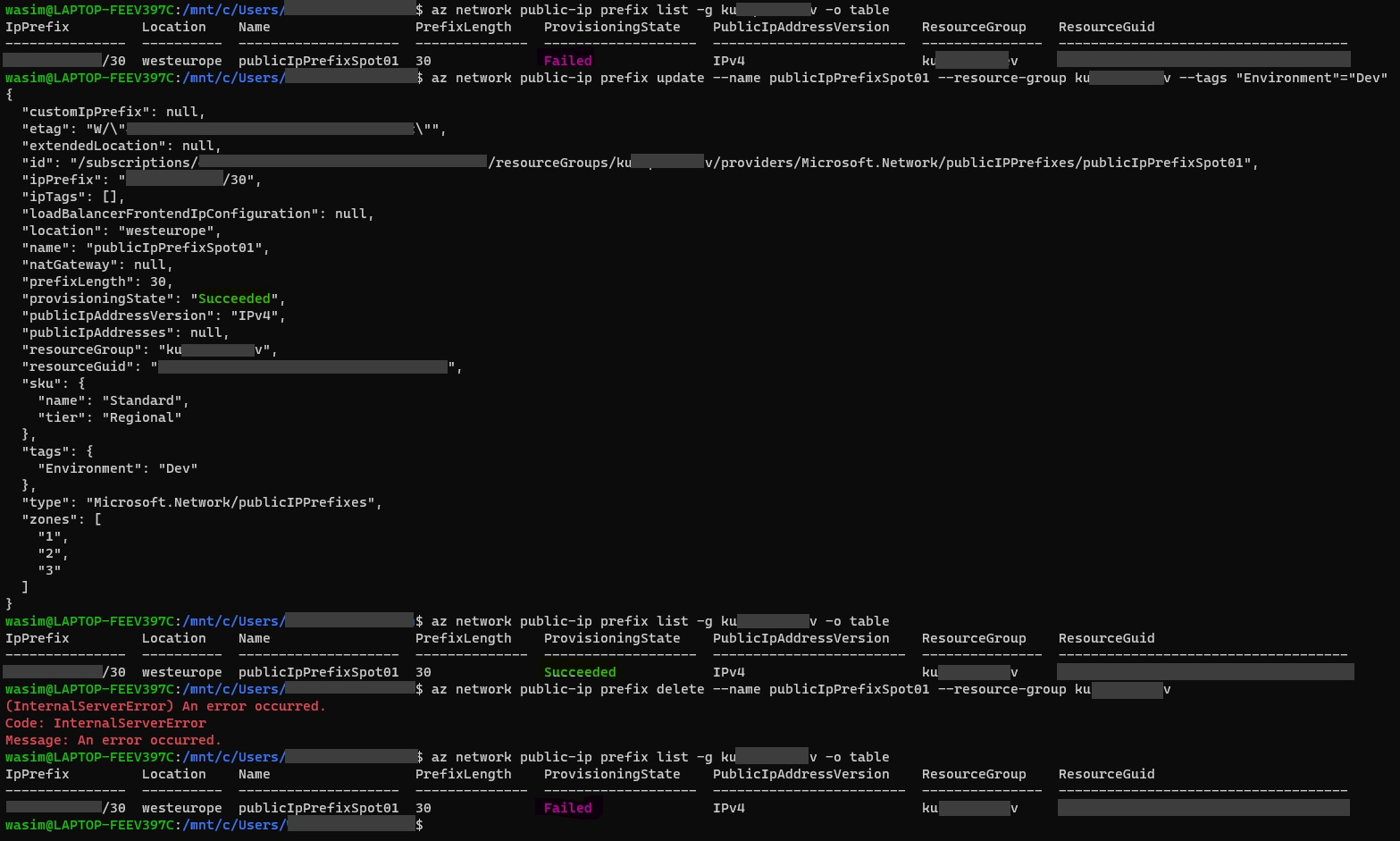 Filler to delete Public IP prefix (InternalServerError) - Microsoft Q&A