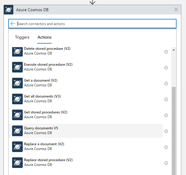 The Query Documents V5 which is used in logic app for querying cosmos db , is in preview mode ...